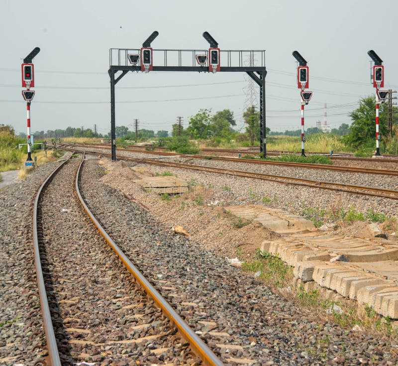 The Railway Signalling Poles and Light Stock Image - Image of junction ...