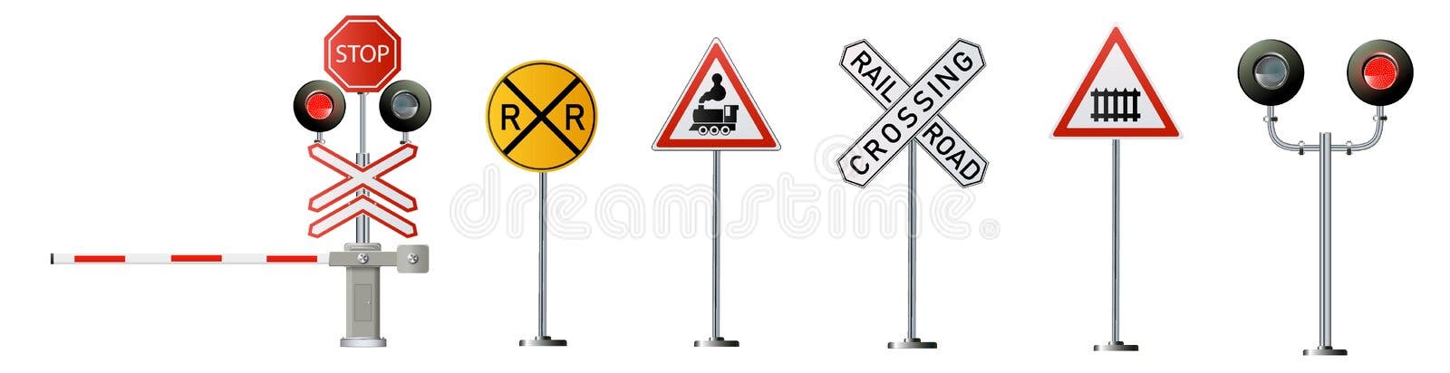 Railway Signs Approaching The Railway Trackrailway Signs Set Isolated