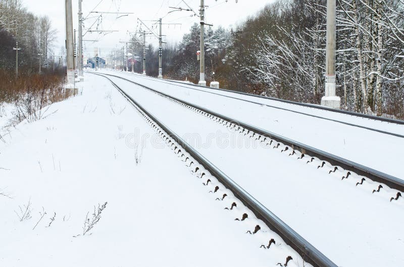 Railway in Snow. Railroad Tracks in Winter.the Image of a Winter View ...