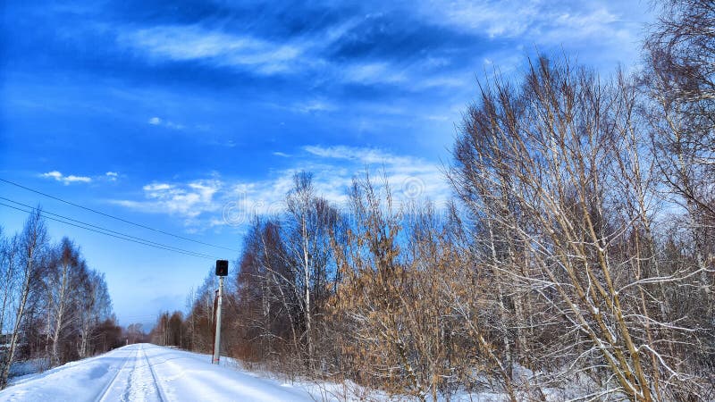 Railway in Snow. Winter Landscape with Empty Rail Tracks in a Cold Day ...
