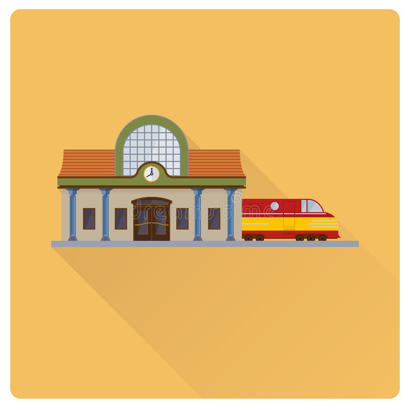 Railway Station Building and Train Flat Design Vector Stock Vector ...