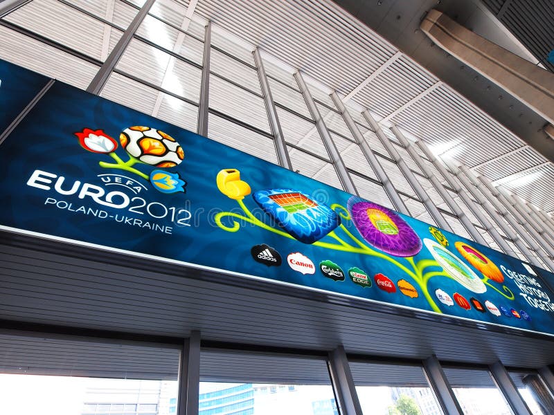 Railway Station and Euro 2012 Banner in Warsaw Editorial Image - Image ...