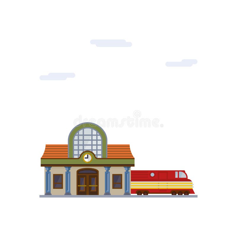 Railway Station Building and Train Flat Design Vector Stock Vector ...