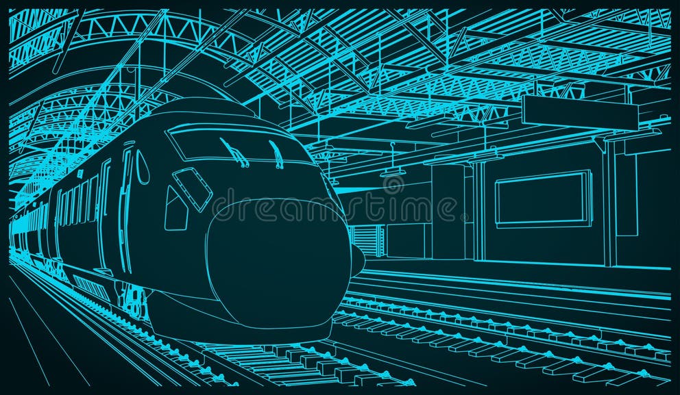 Railway Station and High-speed Train Stock Vector - Illustration of ...