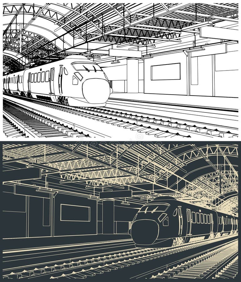 Railway Station with a High-speed Train Stock Vector - Illustration of ...