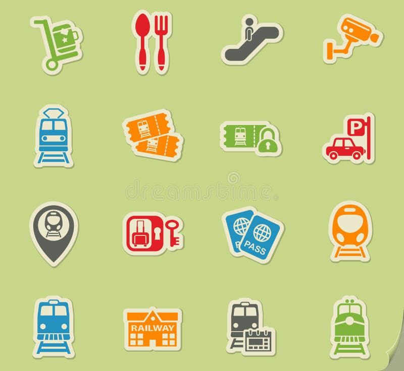 Railway station icon set stock illustration. Illustration of ...