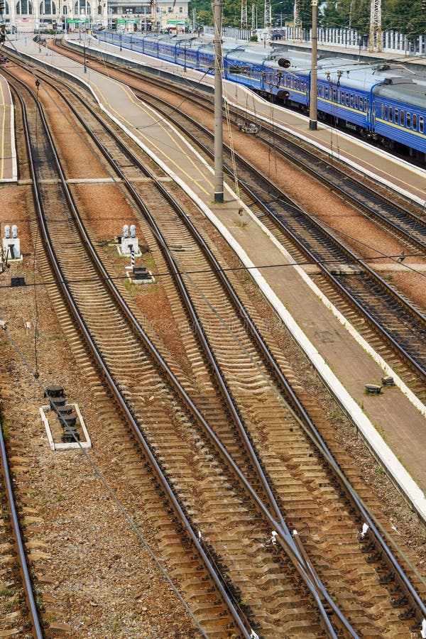 Railway Station Infrastructure - Rails, Platform and Passenger Railcars ...