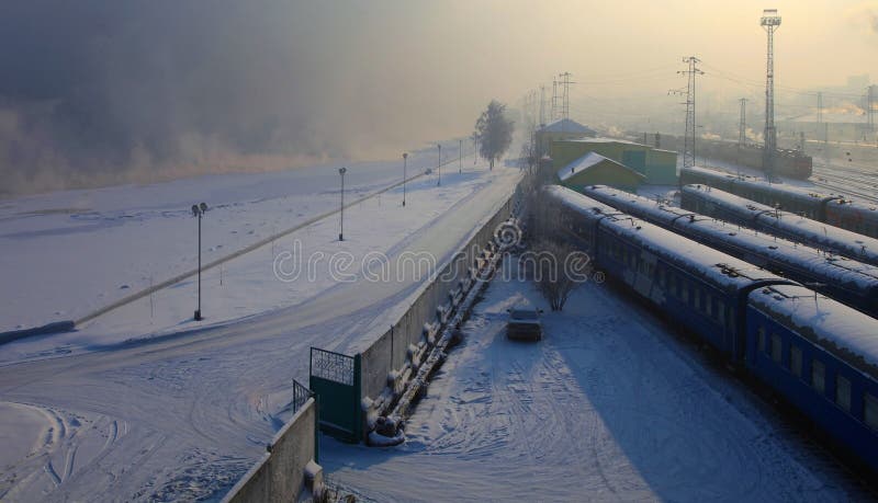 Railway Station. Irkutsk, Russia. Twilight. Stock Image - Image of life ...