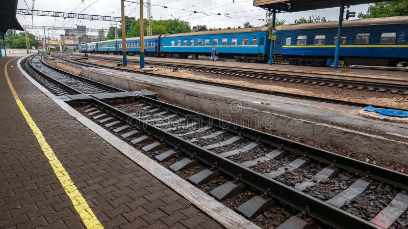Railway Rails Near the Platform at the Station Stock Photo - Image of ...