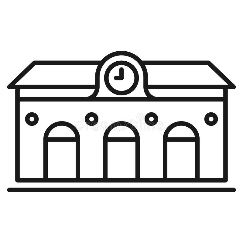 Railway Station Line Icon. Train Station Building Outline Vector ...