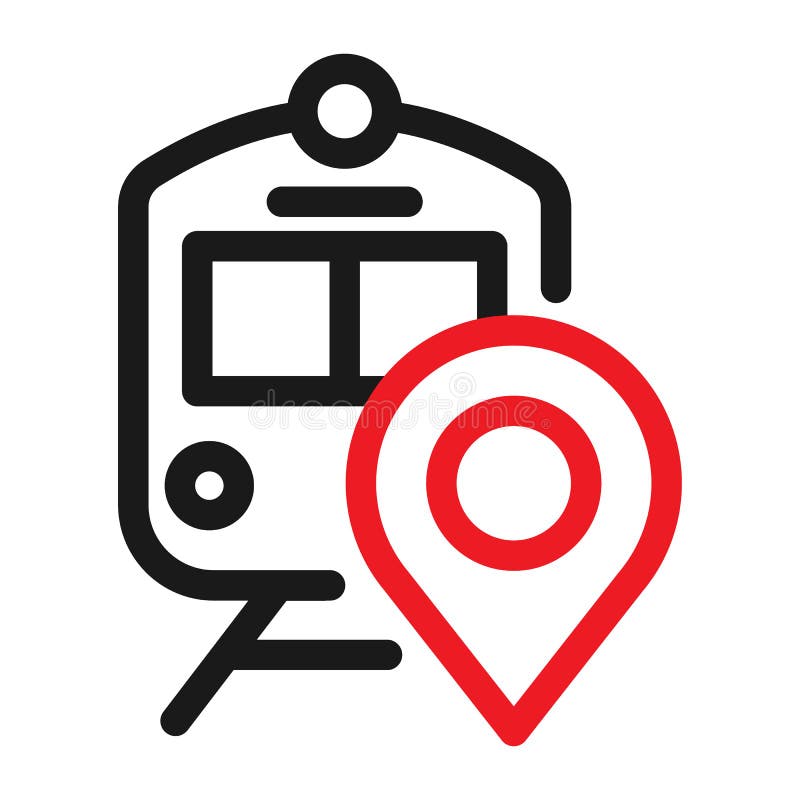 Railway Station Map Pointer, Line Icon. Map Pointer with Train Vector ...