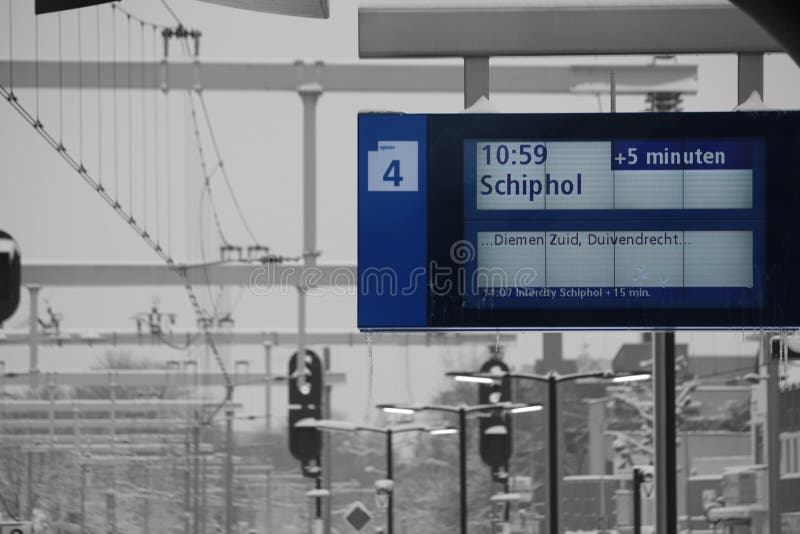 Railway Station Message Board in the Winter Stock Image - Image of ...