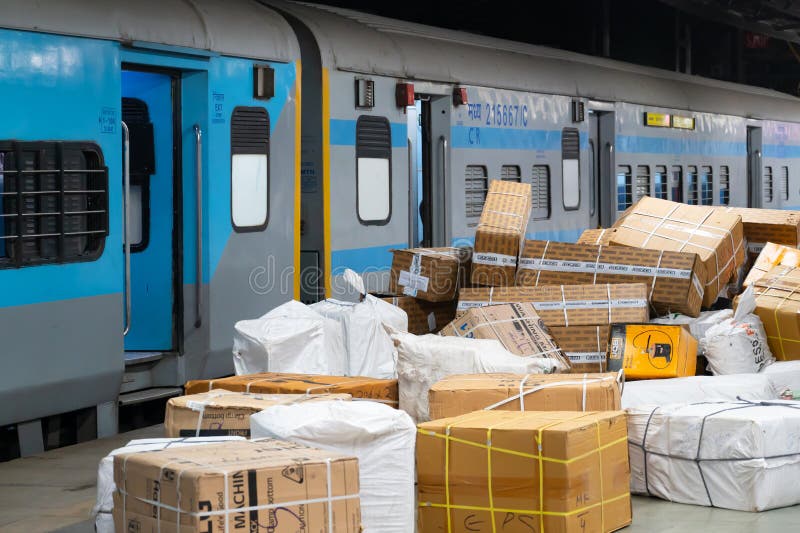 Railway Station Mumbai, India, Parcels on the Train Platform, Parcel ...