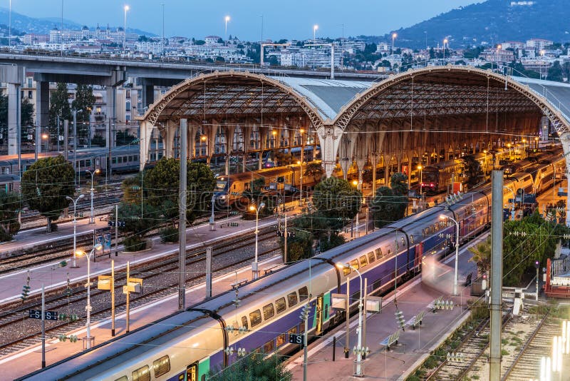 Railway Station in Nice at Night, Stock Image - Image of rail ...