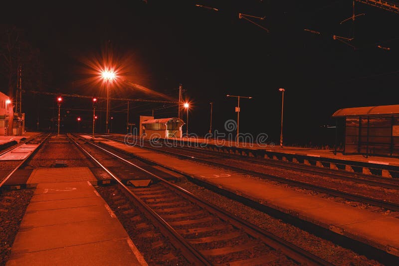 Railway Station at the Night. European Railway Station. Stock Image ...