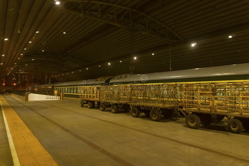 Railway Station Station Platform at Night Stock Image - Image of ...