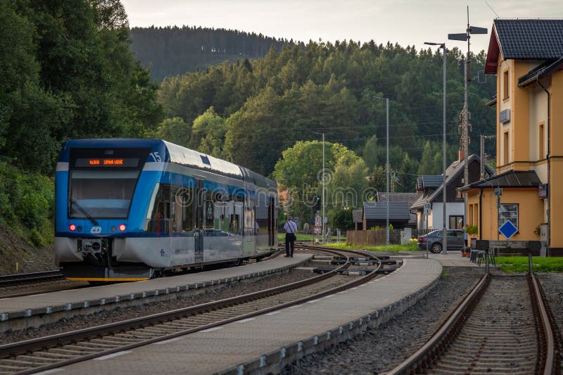 Railway Station with Platform and Blue Train in Ostruzna CZ 07 19 2024 ...