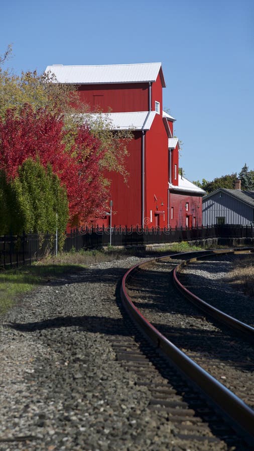 Railway Station with Red Silo in a Small Town Stock Image - Image of ...