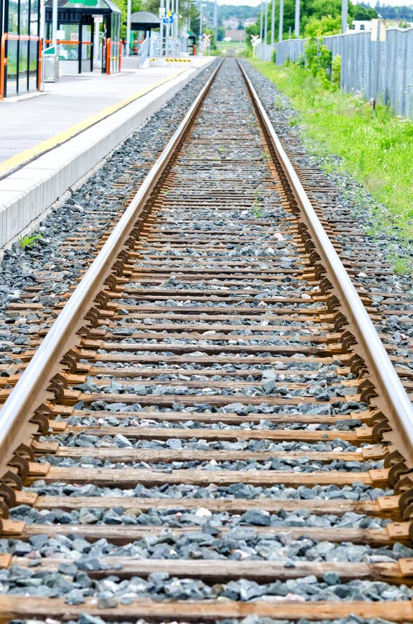 Single rail track stock photo. Image of ties, vertical - 32020912