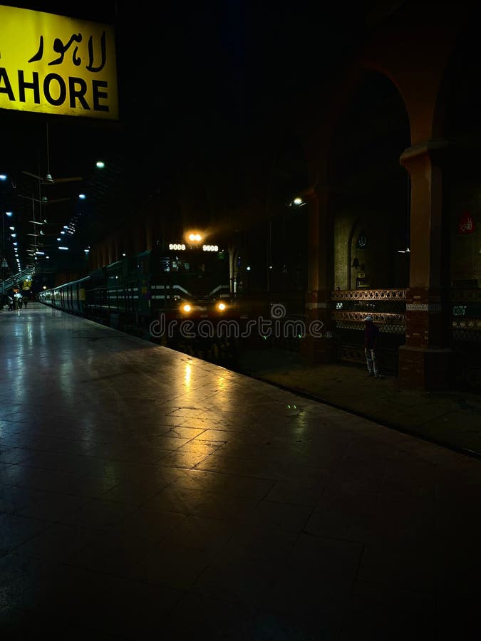 Railway Station with a Train on the Platform at Night Editorial Photo ...
