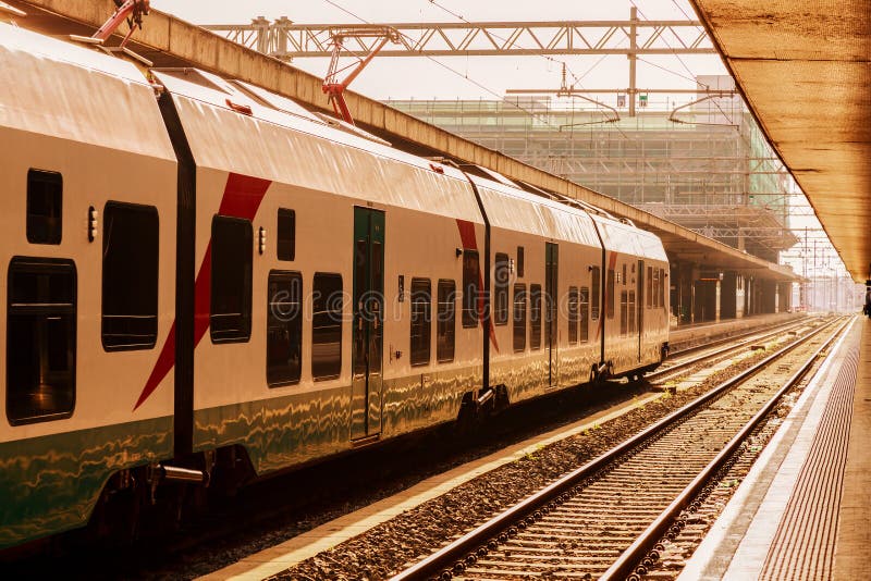 Railway Station with Train in Rome, Italy. Toned Stock Image - Image of ...