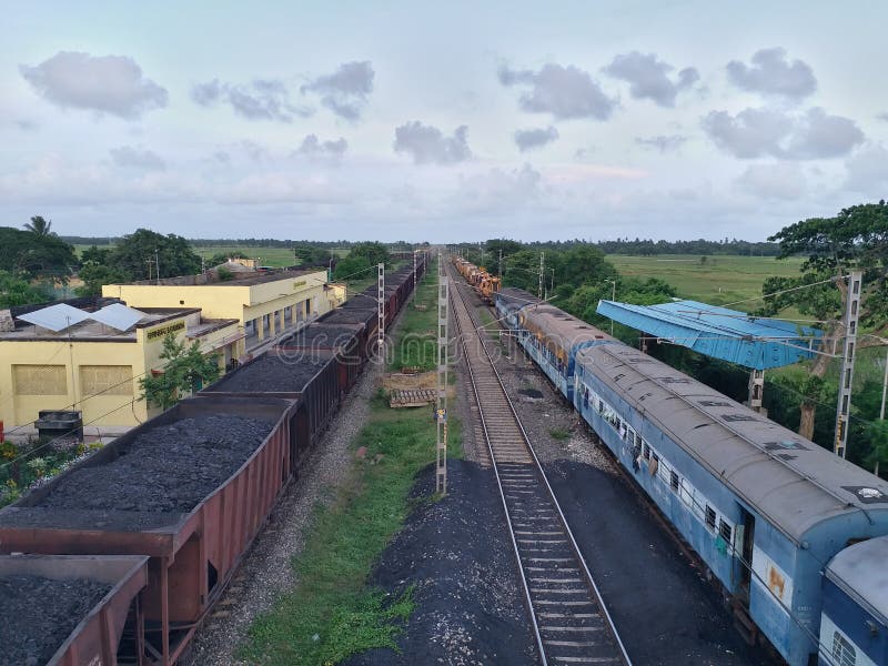 Railway Station with Trains on Track Stock Image - Image of platform ...