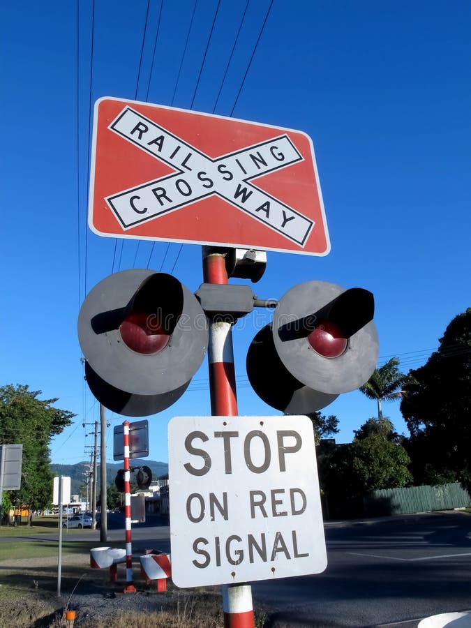 Train Railway Stop Traffic Sign Stock Photo - Image of industry, dander ...