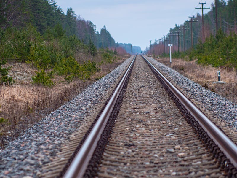 Railway Straight Long Line in Spring Stock Photo - Image of background ...