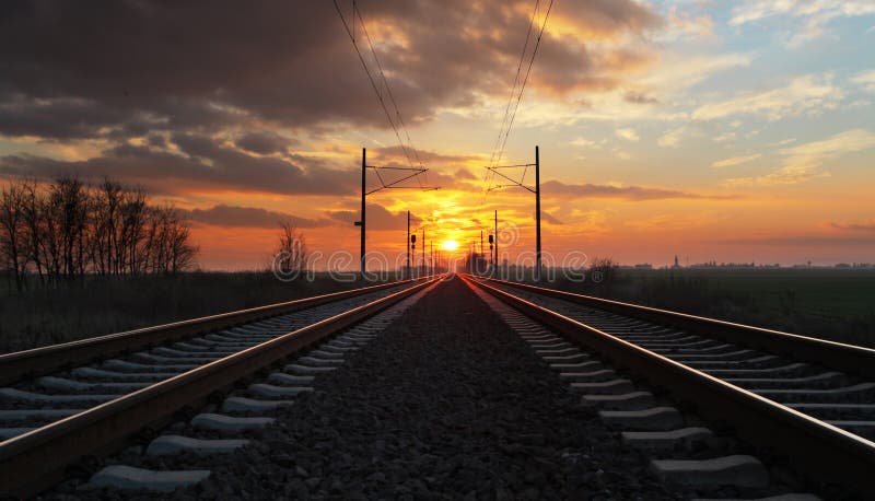 Railway at sunset stock photo. Image of dusk, future - 39042532