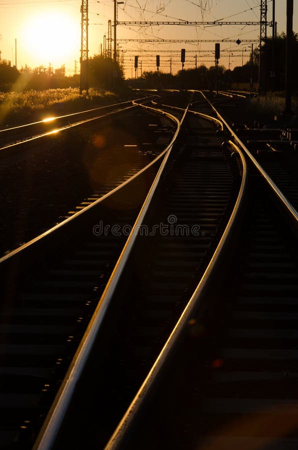Railroad Tangle at Large Train Station. Railway Transportation Theme ...