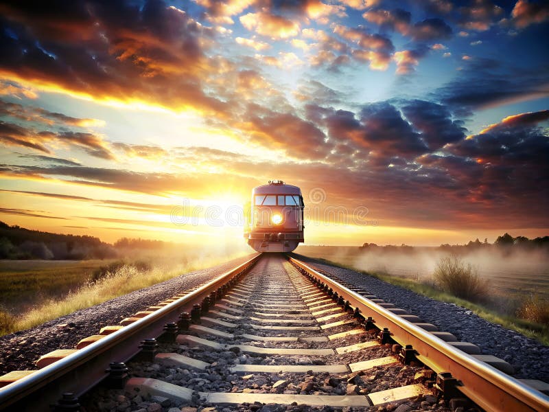 Railway in the sunset stock illustration. Illustration of path - 314104743