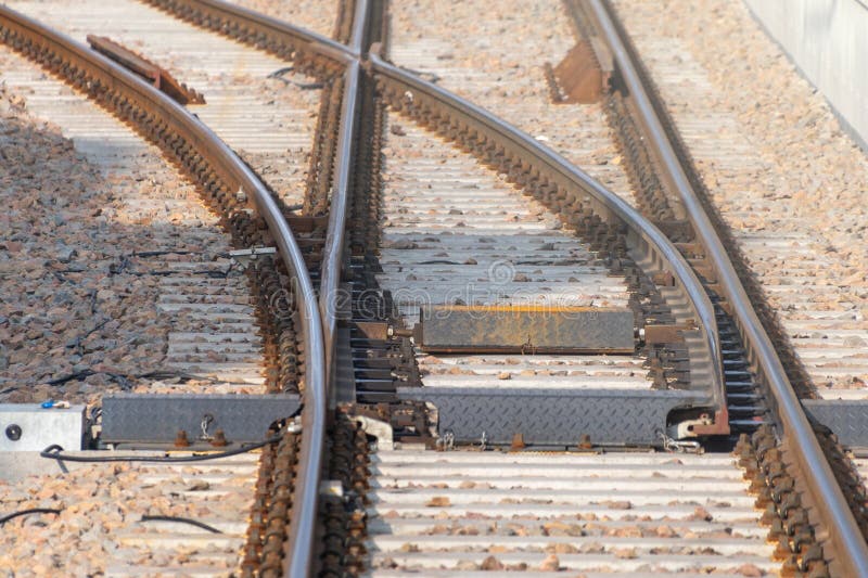 Railway Switch with Intersecting Tracks, Gravel Bed, Signal Light ...