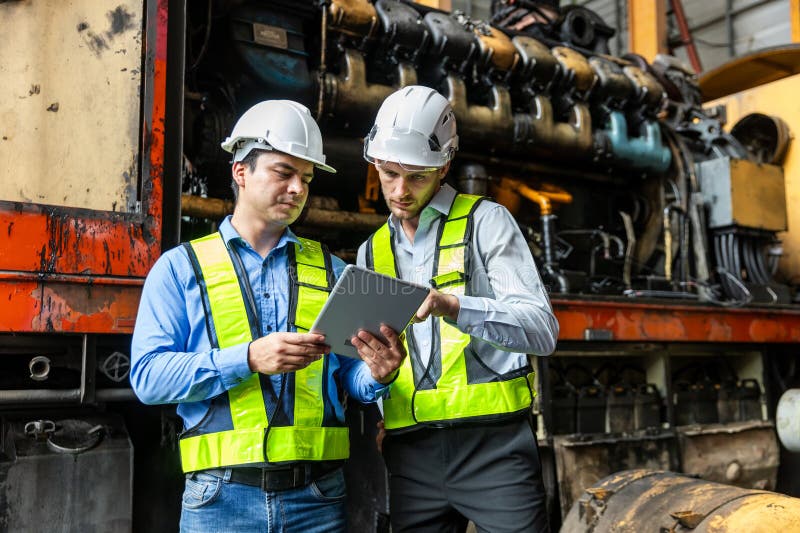 Railway Technician Engineer Wearing Safety Uniform and Safety Helmet ...