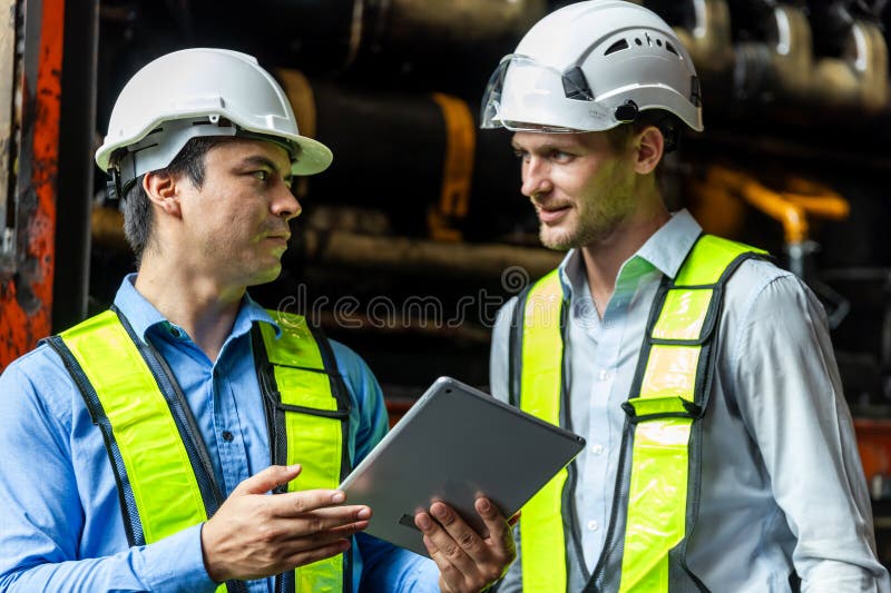 Railway Technician Engineer Wearing Safety Uniform and Safety Helmet ...