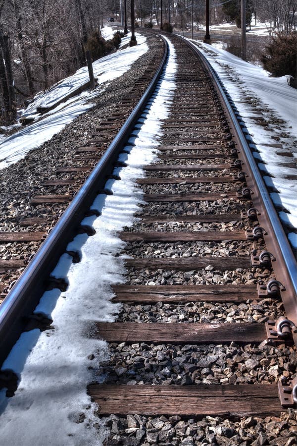Railway Track Covered with Snow Stock Image - Image of scene, snow ...