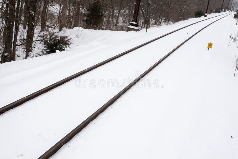 Railway Track Covered with Snow Stock Image - Image of railroad, slow ...