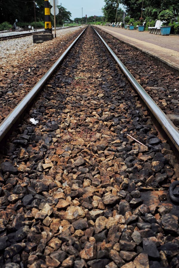 Railway Track with the Dirty Stone on the Ground Stock Image - Image of ...