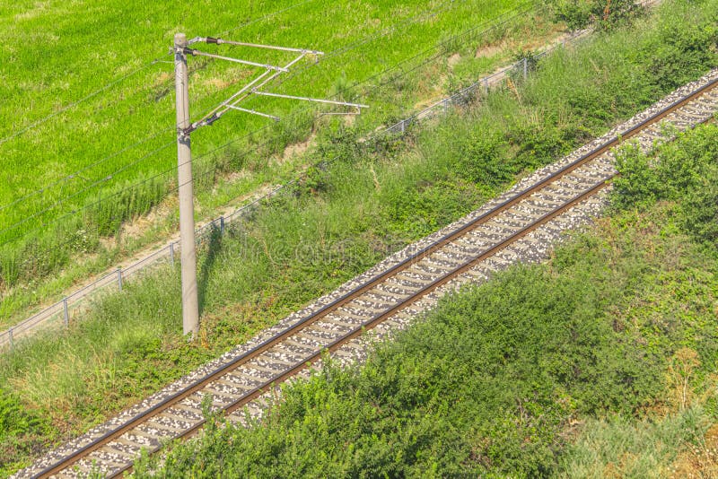 Railway Track Electric Pole Stock Image - Image of pathway, blue: 229162853