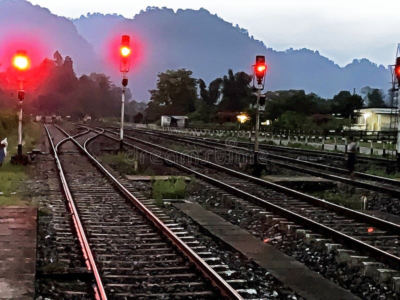 Railway Track in Evening with Red Light in Assam Stock Photo - Image of ...