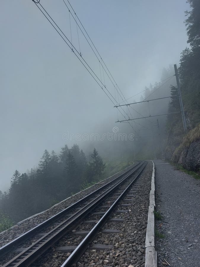 Railway track. Fog stock image. Image of waterway, winter - 260656843