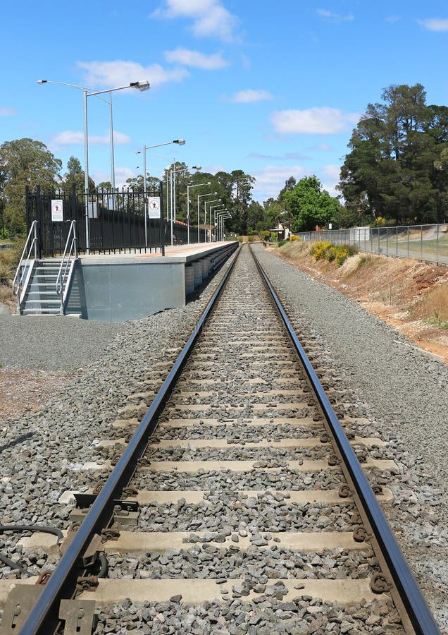 Railway Track and Platform with Blue Sky Stock Photo - Image of stone ...