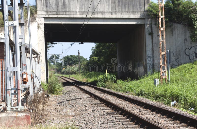 Railway Track Running Under Overhead Bridge Stock Image - Image of fast ...