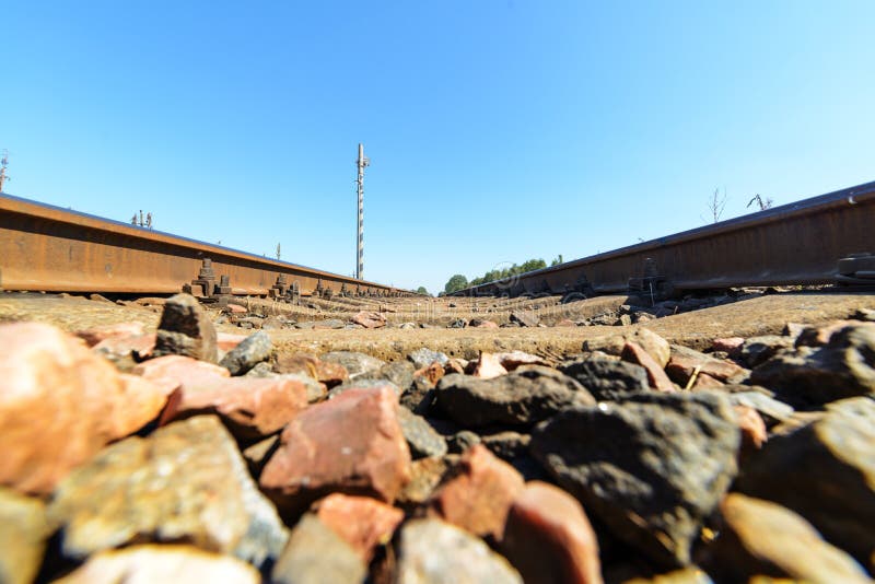 Railway Track. Shooting with a Very Low Point Stock Image - Image of ...