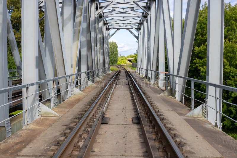 Railway Track on a Steel Bridge Structure in the Countryside Stock ...