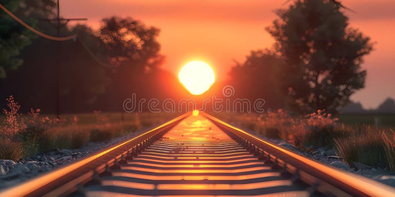 Railway Track in the Sunset Background - Ai Generated Stock ...