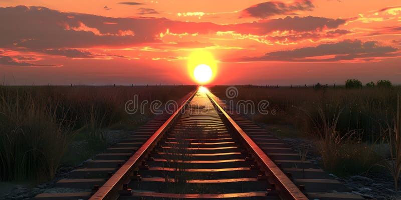 Railway Track in the Sunset Background - Ai Generated Stock ...