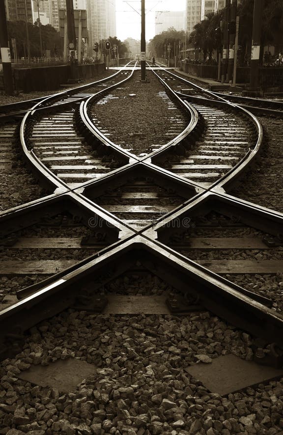 Railway Track with Switch and Interchange Stock Image - Image of light ...