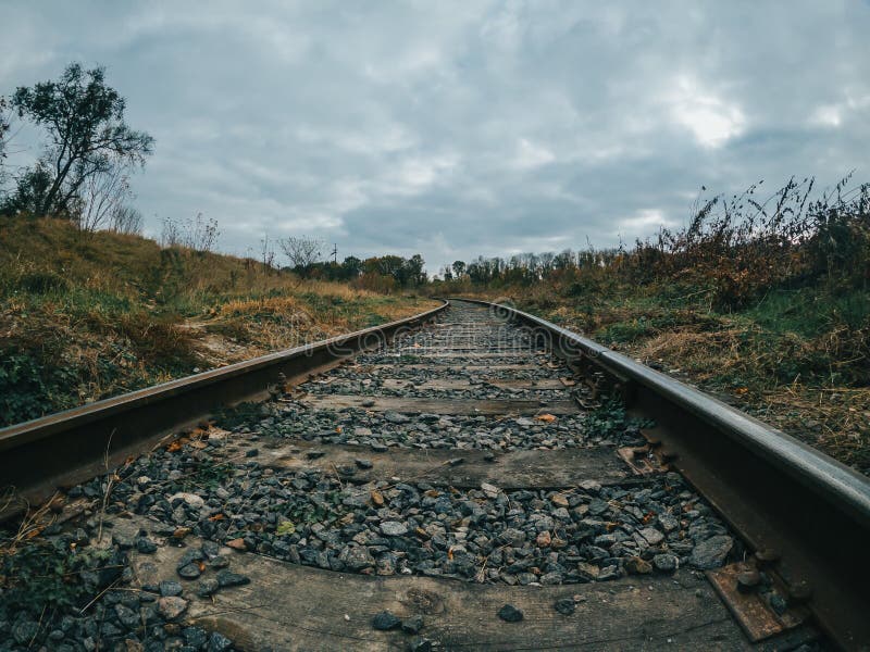 Railway Track Turn. Iron Train Rails in the Countryside Stock Image ...