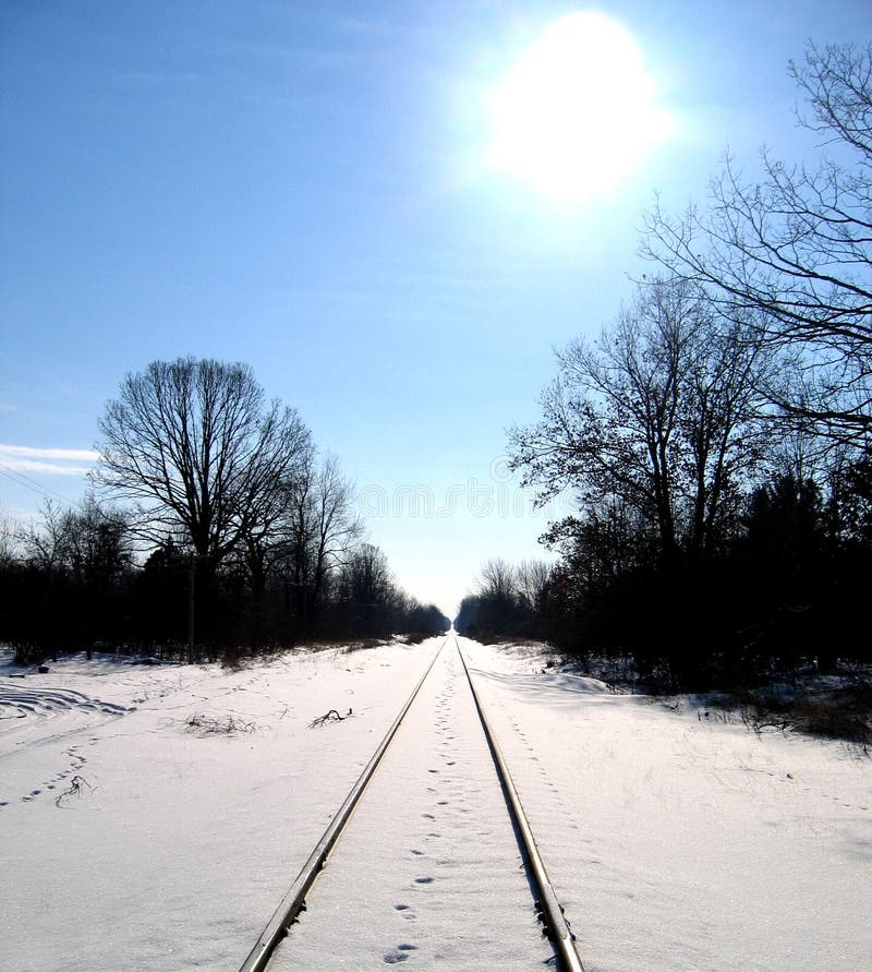 Railway track in winter stock photo. Image of remote, receding - 418274