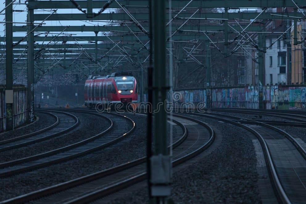 Railway Tracks Background with Incoming Train Stock Image - Image of ...